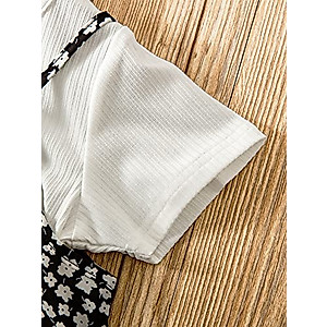 MakeMeChic Baby Girl's 2 Piece Outfits Solid Short Sleeve Tee Shirt Floral Cami Dress Set Black and White 110