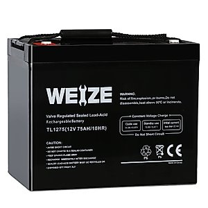 WEIZE 12V 75AH Deep Cycle Battery for Wayne ESP25 WSS30V Backup Sump Pump, Trolling Motor, Solar System, Mobility Wheelchair, General Use