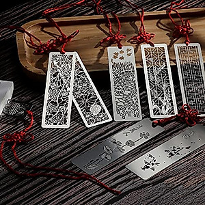 Houchu Metal Bookmarks Creative School Supplies Page Label Students Stationery Page Holder Learn Supplies Chinese Retro Style Book Page Marker(E)