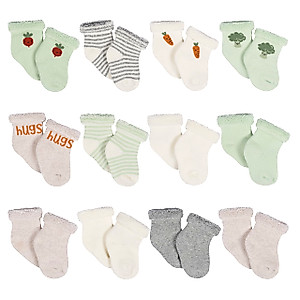 Gerber Unisex Baby 12-Pair Sock Bundle Happy Veggies 0-3 Months