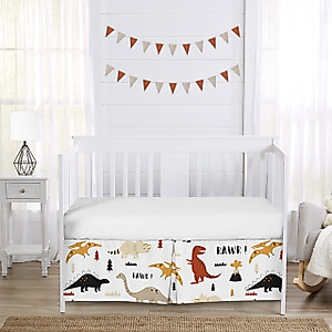 Sweet Jojo Designs Mod Dino Boy or Girl Baby Crib Bed Skirt Nursery Dust Ruffle - Orange, Tan, Rust, Taupe, Mustard Yellow, Beige, Brown and Black Modern Dinosaur Boho Dinosaurs Gender Neutral