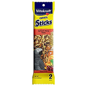 Vitakraft Crunch Sticks Apricot & Cherry Flavor Bird Treat for Parrots (2 Sticks), 5.5 oz (31689)