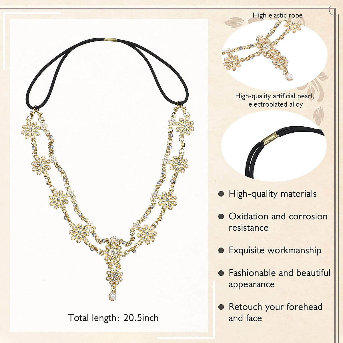 Head Chain Jewelry Headpiece Rhinestone Head Jewelry Wedding Headband Chain Headpiece Bohemian Style Rhinestone Headband Diamond Head Chain Hair Accessories for Women Girls Hair Decoration (Gold)