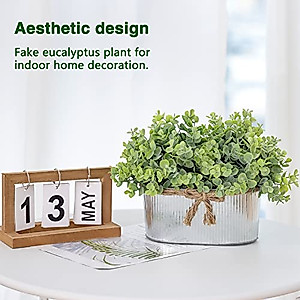 CEWOR Artificial Eucalyptus Leaves Faux Plants Desk Fake Potted Plants in Rustic Rectangular Pots Table Centerpiece for Home Decor Office Bathroom Desk Room Greenery Decor or Gift