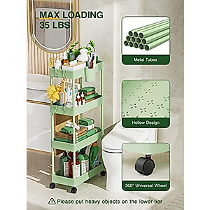 LEHOM Slim Rolling Storage Cart - 4 Tiers Bathroom Organizer Utility Cart Slide Out Storage Shelves Mobile Shelving Unit for Kitchen, Bedroom, Office, Laundry Room, Small Narrow Spaces, Green