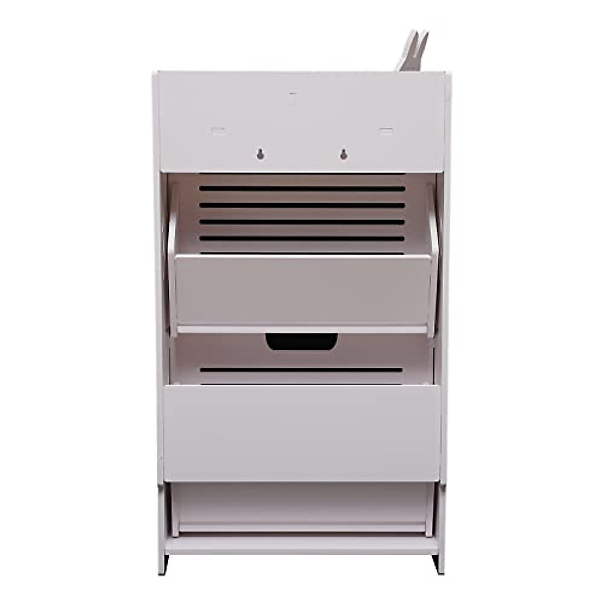 KenSyuInt Shoe Cabinet with 2 Flip Drawers for Entryway, Freestanding Shoe Rack Shoe Organiazer Narrow Shoe Cabinet Shoe Storage Cabinet Tipping Shoe Cabinet, White for Entryway, Bedroom, Hallway