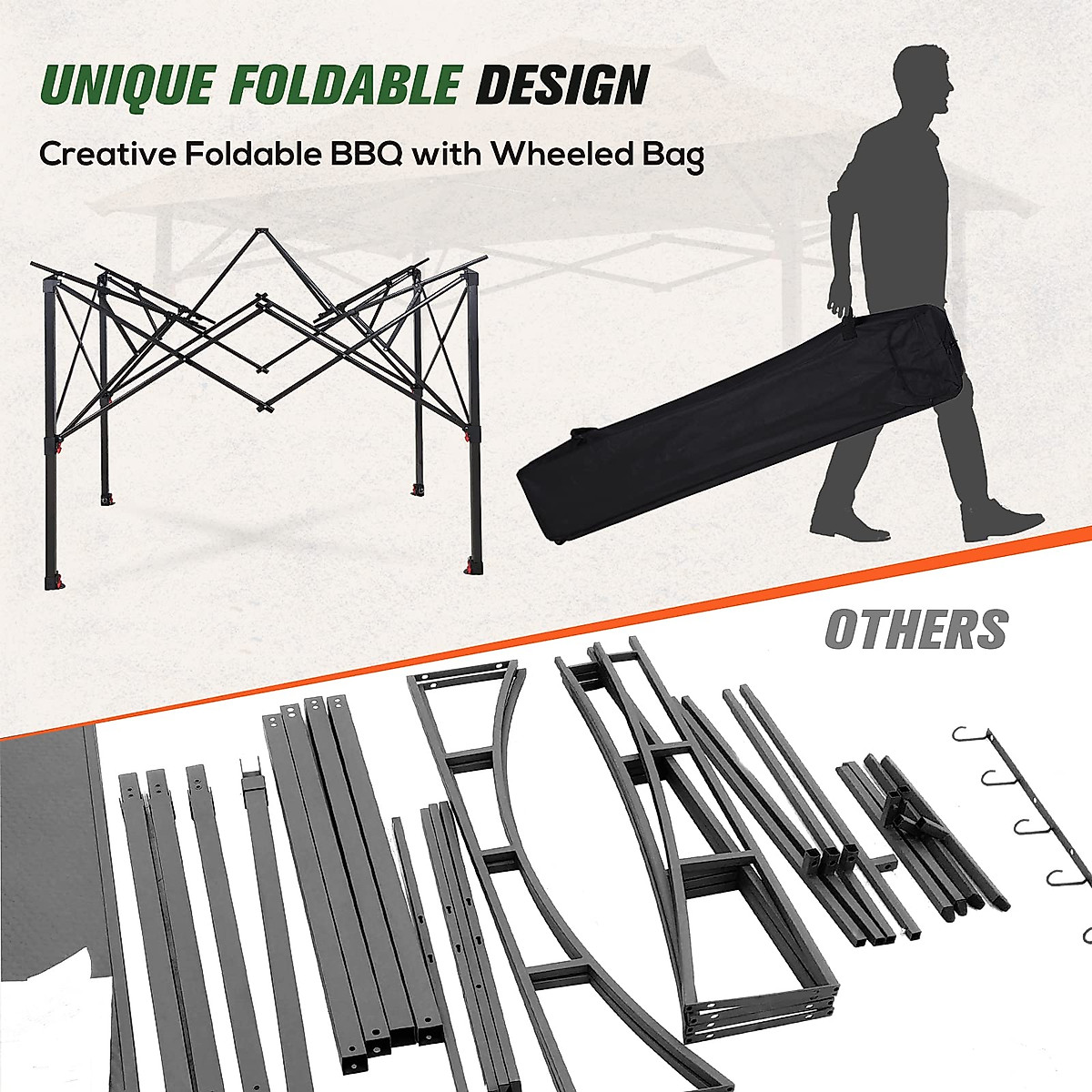 COOS BAY 8x5 Pop up Grill Gazebo with LED Globe String Lights