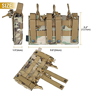OneTigris Tactical Molle Mag Pouch,Open Top Triple Magazine Pouch for 5.56mm M4 M16 AK AR Glock M1911 9mm with Quick Release Kydex Insert and MOLLE Compatible（Camouflage）