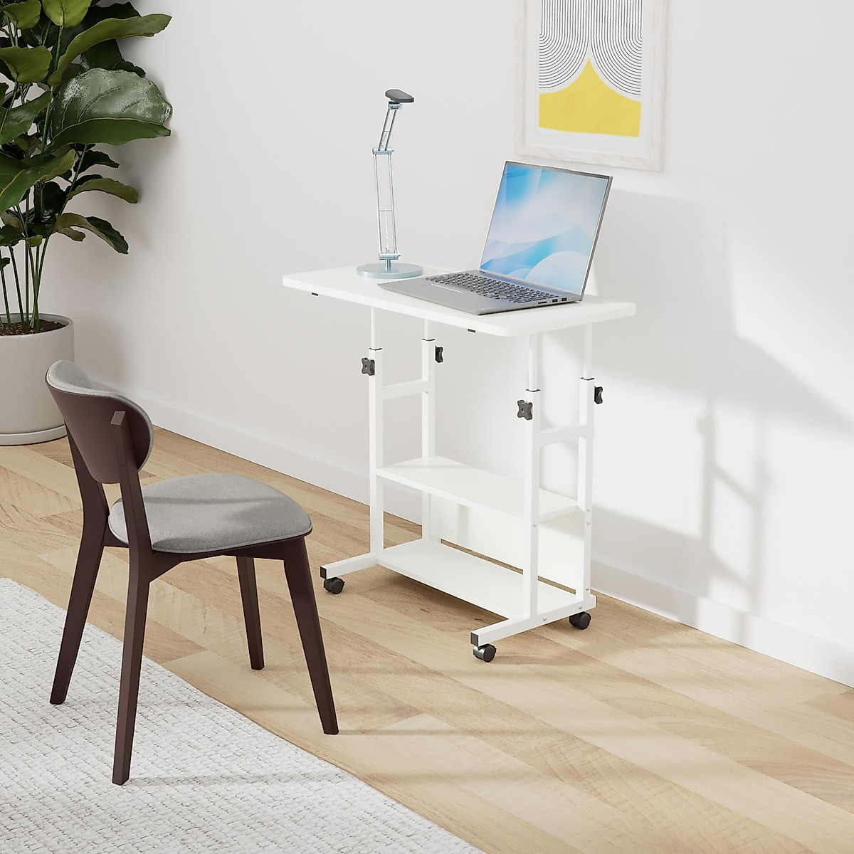 JHMYHO Portable Rolling Desks with Wheels Adjustable Height Small Laptop Desk Small Standing Desk for Small Space Uplift Mobile Work Desk on Wheels White