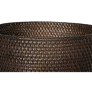 Kouboo Loma Round Rattan Paper Waste Basket, Trash Can Bathroom, Garbage Bin, Bedroom, Kitchen, Office, Home Desk Small Wicker Bin for Waste, Paper, Espresso