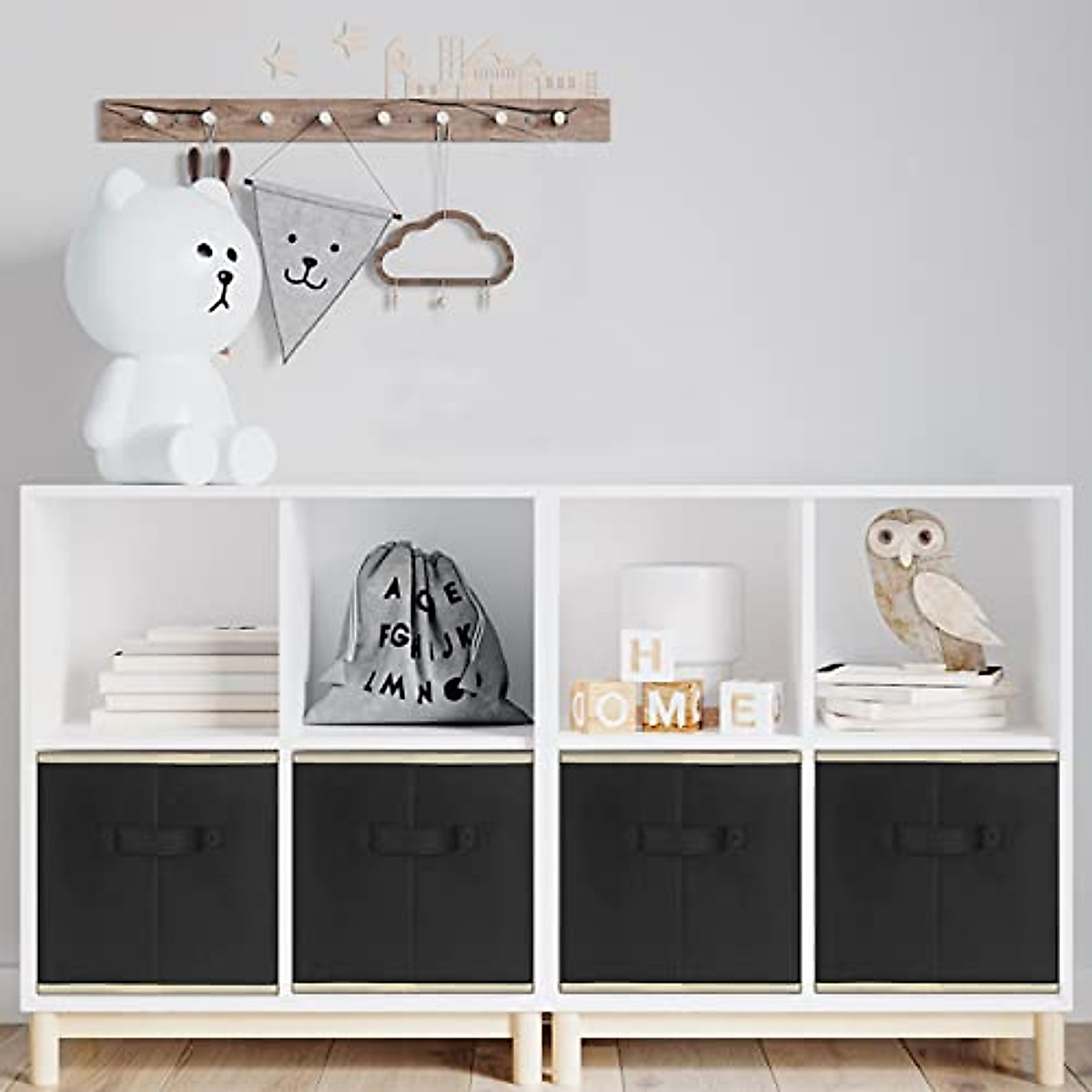 ASXSONN Fabric Storage Bins Set of 6, Large Storage Baskets for Shelves with Reinforced Handles, Black & Beige