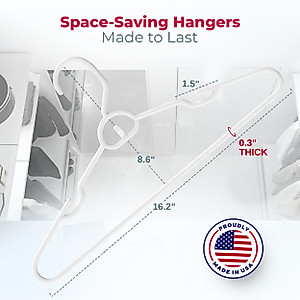 24pk Attachable Clothes Hangers - Heavy Duty Plastic Hangers for Closet Organization, Space Saving Hangers for Pants, Shirts, and Coats - Space Saver Hangers, Closet Space Triangles - Made in USA