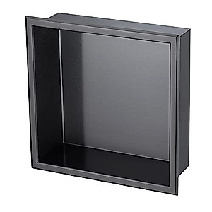WHISTLER 12 in. X 12 in. X 4 in. Square Recessed Shower Wall Niche in Brushed Stainless Steel Storage for Shampoo, Soap and other Bathroom Essentials, Black