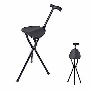 Folding Walking Stick Seat, Aluminium Cane Chair with Ergonomic Handle, Lightweight Non-Slip Crutch Stool for Elderly Seniors and Disabled 220 Lbs Capacity