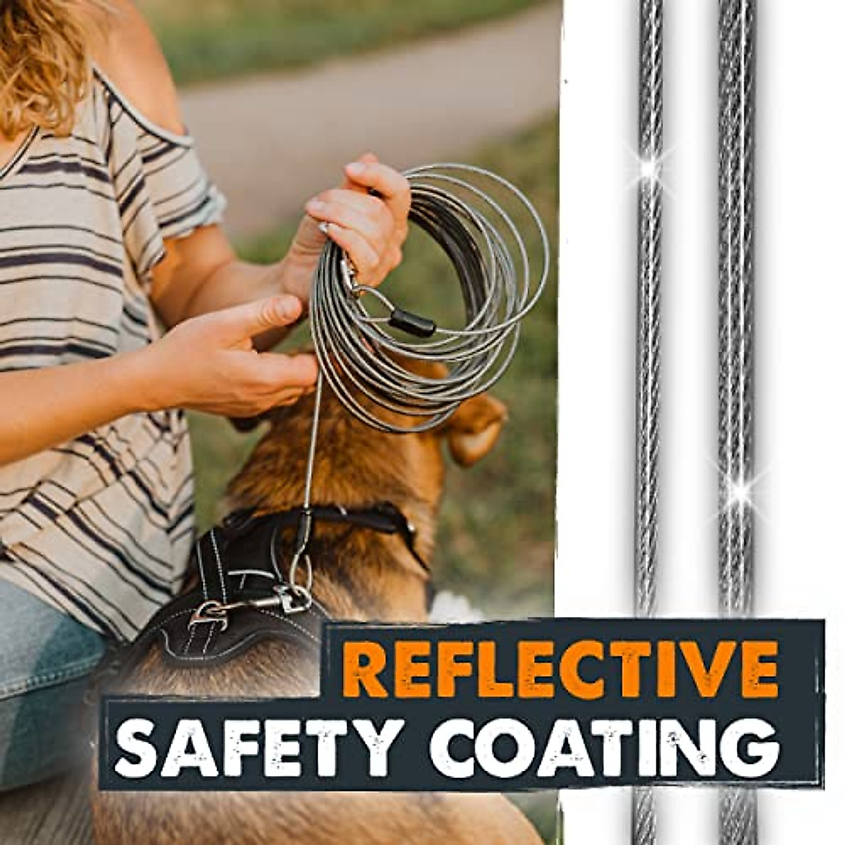 Mighty Paw Cable Tie Out for Dogs | 30’ Braided Steel Black Tieout. Chew Proof Lead for All Sized Pets. Great for Yard, Camping, and Outdoors. an Off-Leash Feel with Total Control (1/8", Up to 60lbs)