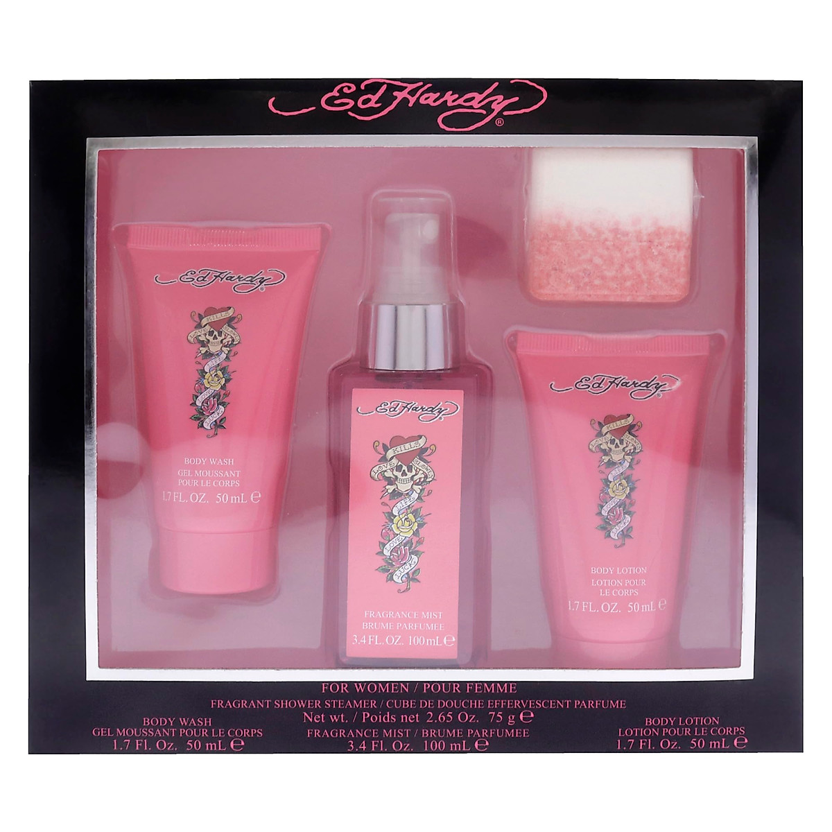 Ed Hardy Women's Perfume Gift Set, 4 Pieces Include Fragrance Mist, Body Lotion, Body Wash, and Fragrant Bath Fizz