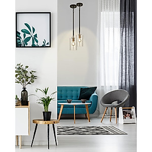 UL-Listed Glass Pendant Light with E26 LED Bulb, JACKYLED Adjustable Height Antique Brass Hanging Light, Modern Gold Pendant Light for Kitchen Island