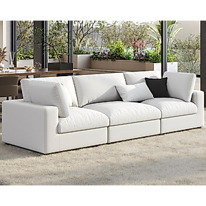 PaPaJet Modular Sectional Sofa, 114 Inches Down Filled Sectional Sofa, 3 Seater Oversized Comfy Couch for Living Room, White Linen Cloud Couch Set