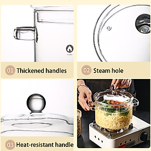 Mzowgzk Glass Cooking Pot with Lid-1.9L/64oz, Heat Resistant Borosilicate Glass Cookware Stovetop Pot Set, Simmer Pot with Cover Safe for Soup, Milk, Baby Food