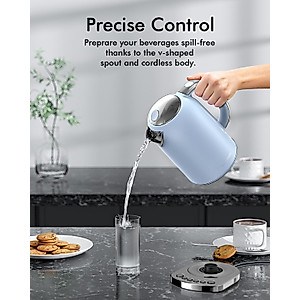 Electric Tea Kettle with Temperature Control, Longdeem 1.7L Stainless Steel Water Boiler & Heater, 1500 Watts for Fast Boiling, Cordless Serving with LED Light, Pastel Blue