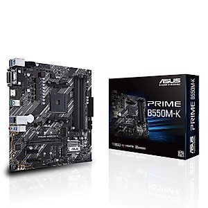 ASUS Prime B550M-K AMD AM4 Zen 3 Ryzen 5000 & 3rd Gen Ryzen Micro-ATX Motherboard (PCIe 4.0, ECC Memory, 1Gb LAN, Dual M.2, USB 3.2 Gen 2 Type-A,HDMI 2.1 4K@60Hz, DVI, D-Sub) Silver