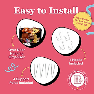 Lilly's Love Over Door Stuffed Animal Toy Storage Hanging Organizer | 4 Expandable Mesh Net Pockets, Stores Loads of Plush Toys | Large Plushie Display for Boys, Girls | White (65" x 23")