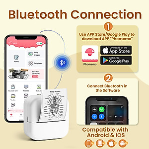 NelkoGlobal Mini Sticker Printer with 3 Rolls of 50mm*3.5m Green/Purple/Orange Self-Adhesive Thermal Printer Paper