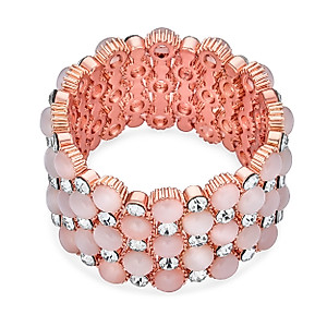 Bling Jewelry Holiday Fashion Wide Cuff Pink Rose Gold Plated Pink Cats Eye Crystal Statement Stretch Bracelet For Women Teen Prom