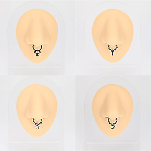 Qmcandy 4pcs Stainless Steel 16G Septum Clicker Dangle Hinged Segment Ring with Planet CZ Moon Star Septum Piercing Jewelry, Black 00g