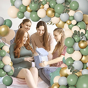 Sage Green Balloons Garland Arch Kit, Olive Green Gold Grey Nude Latex Party Balloons for Baby Shower Jungle Safari Wild One Bridal Shower Wedding Birthday Party Decorations Supplies………