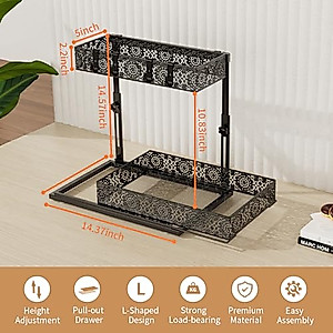 Adjustable Height Under Sink Organizers and Storage, Iirios 2 Pack Metal Slide Out Cabinet Organizer, Under Sink Shelf Cabinet Organizer with Hooks, Multi-Use for for Bathroom Kitchen Organization