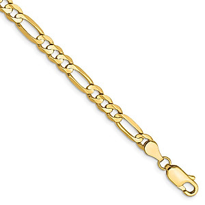 Solid 14k Yellow Gold 4.50mm Concave Open Figaro Chain Bracelet - with Secure Lobster Lock Clasp 7"