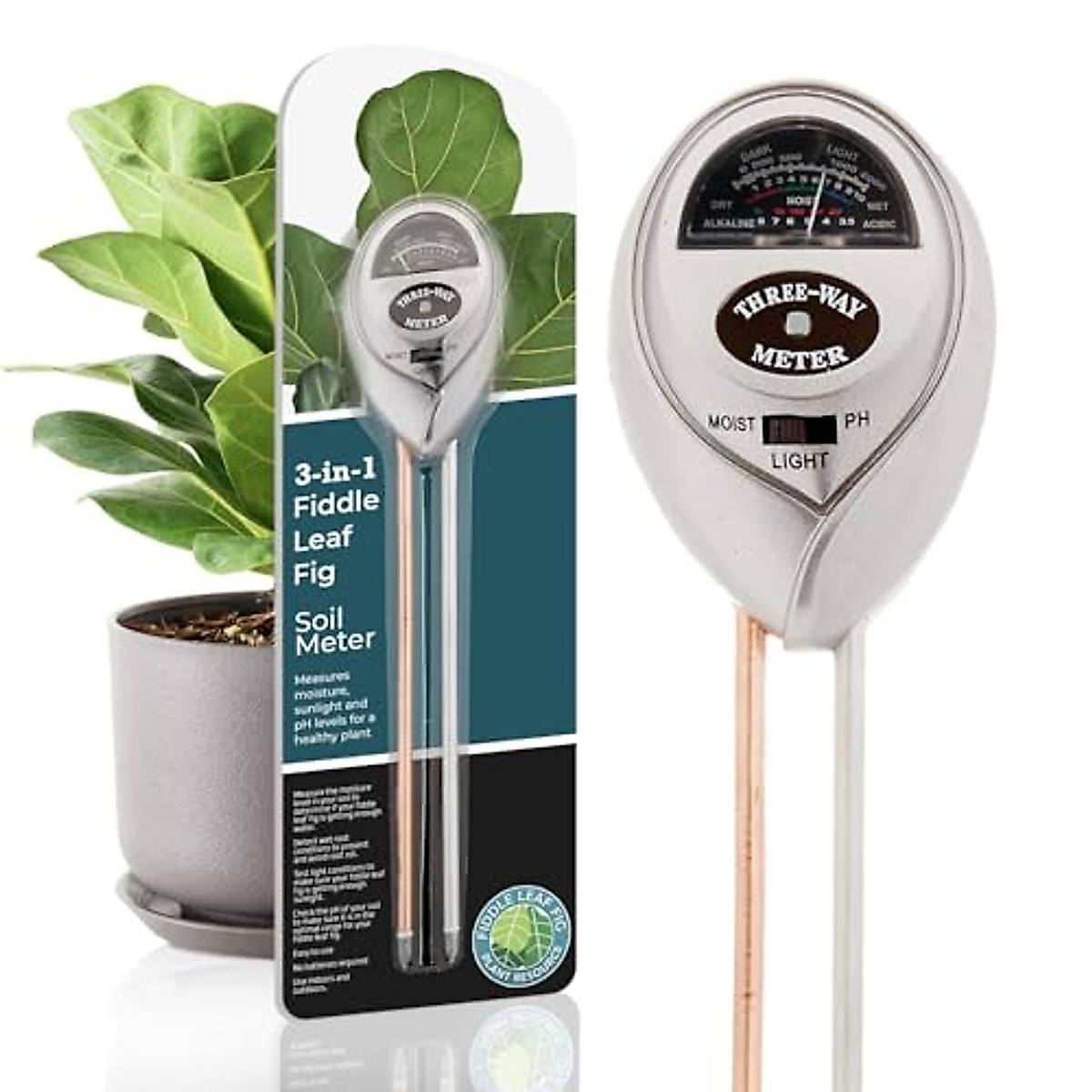 Houseplant Resource Center Fiddle Leaf Fig 3-in-1 Soil Moisture Meter for Plants – Best Indoor Plant Water Meter for Potted Houseplants - Light & Moisture Sensor Probe for Optimal Growth