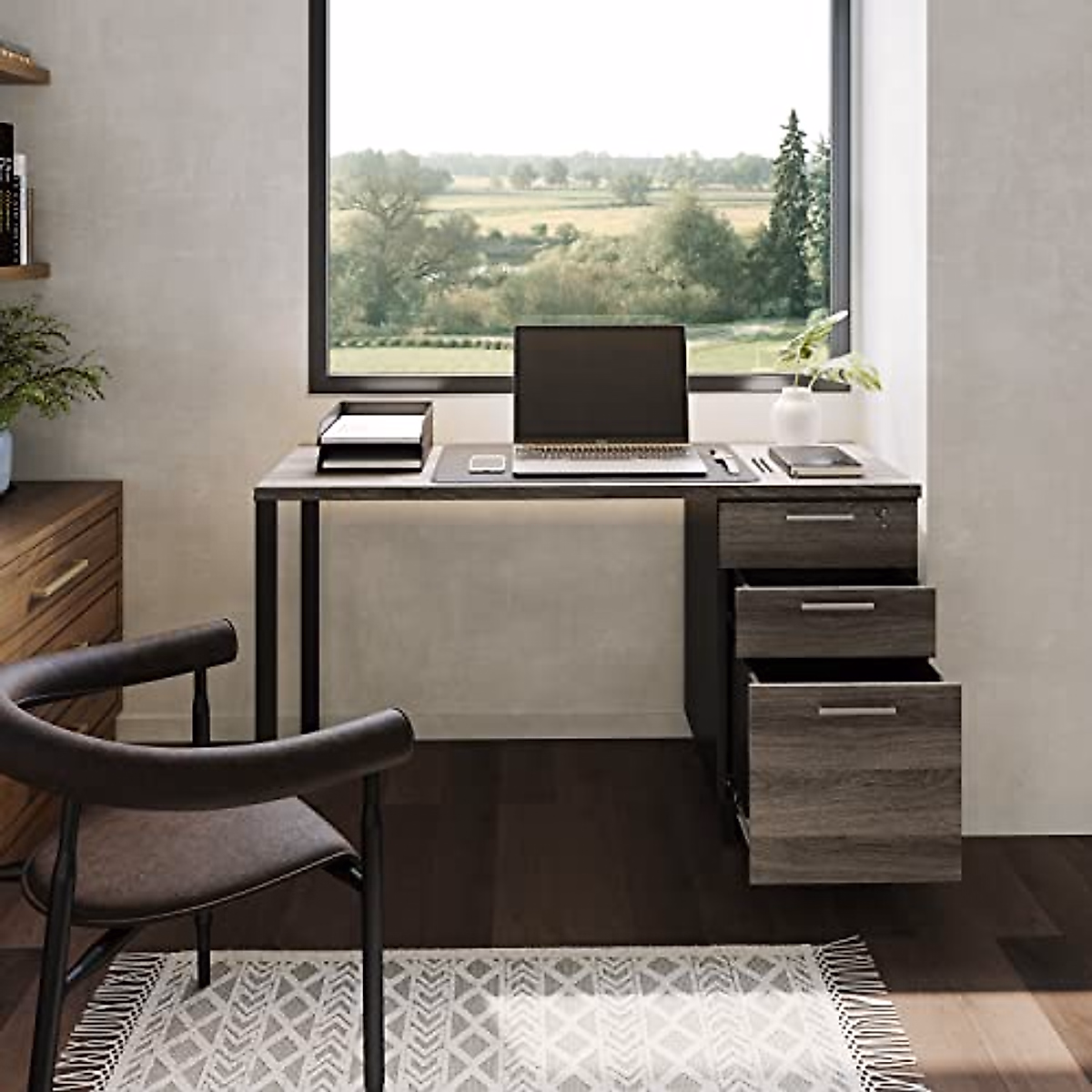 Modern Design Milano Office Computer Desk with 3 Locking Drawers, 48 Inch Grey and Black Wood Desk with Filing Drawer and Storage by Crafts and Comfort