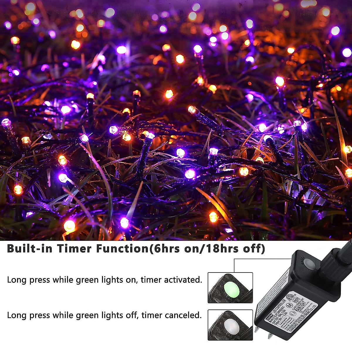 Joomer Orange Purple Halloween Lights 174FT 500 LED Halloween String Lights with 8 Modes Timer Waterproof Plug-In Orange Purple String Lights for Indoor Outdoor Halloween Decorations
