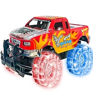 ArtCreativity Light Up Red Monster Truck, 1 Piece, 8 Inch Monster Truck Toy with Flashing LED Tires & Batteries, Push n Go Car Toys for Kids, Fun Gift for Boys & Girls Ages 3 & Up…