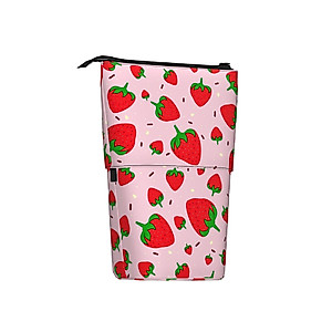 ZBDSKLEX Standing Pencil Case, Cute Pencil Case, Stationery Pen Case, Telescopic Pencil Case, Stand Up Pencil Case, Pencil Case, Pencil Pouch for Men Women (Red Strawberries)
