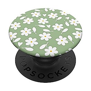 Matcha Green - White Daisy Flower Floral Heart Leaves PopSockets Swappable PopGrip
