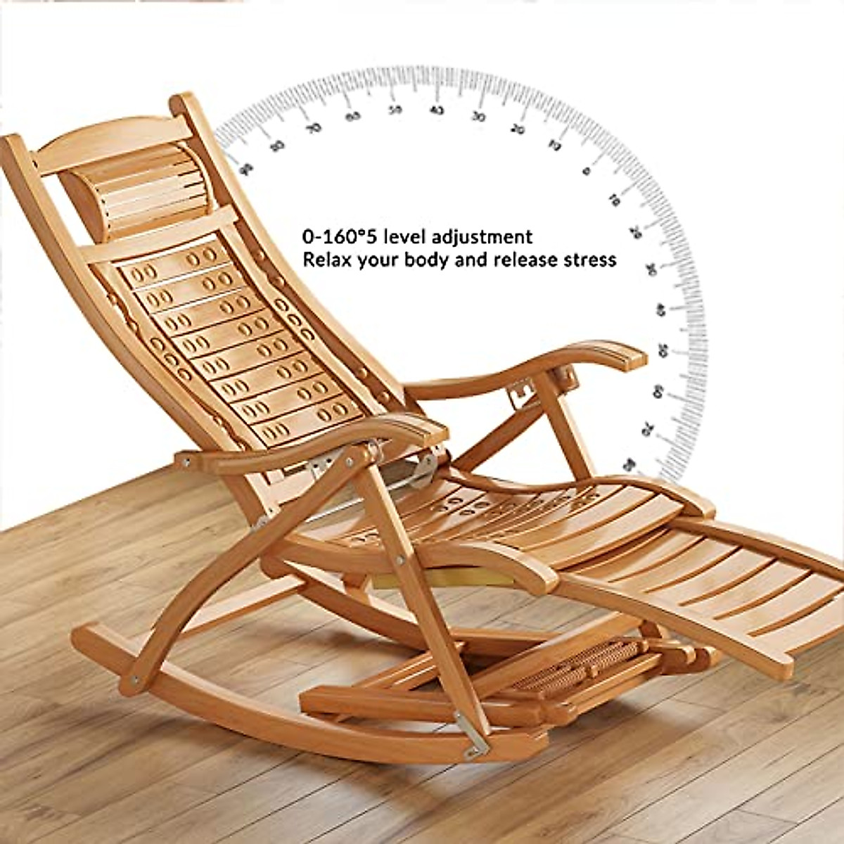 Lounge Chair, Wooden Recliners for Garden Folding Chair Bamboo Recliner Folding Rocking Chair - Balcony Home Lounge Chair, Adjustable Backrest Elderly Chair
