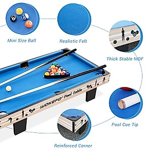Mini Pool Table Top Games: 36-Inch Tabletop Billiards Table Set with 16 Pool Balls, 2 Cues, 1 Triangle Rack, 2 Chalks & 1 Table Brush, Portable Pool Games for Kids, Children,Dog,Cat,Pet, Family Game