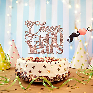 WeBenison Cheers to 60 Years Cake Topper/Happy 60th Birthday Cake Decorations/Happy 60th Anniversary Party Supplies Rose Gold Glitter