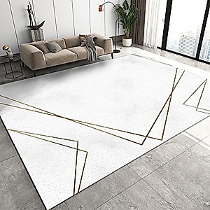 White Gold Rectangular Living Room Rug, Modern Minimalist Area Rug,Rug for Bedroom Low Pile Non-Slip Washable Soft Durable for Bedside Office Kids Room Studio Study Indoor