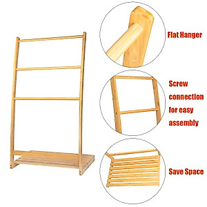 3 Tier Bamboo Towel Rack Stand Free Standing Blanket Rack with Bottom Storage Shelf,Quilt Rack Bamboo Towel Bar with Shelf Rustic Towel Racks for Bathroom Freestanding with Shelf