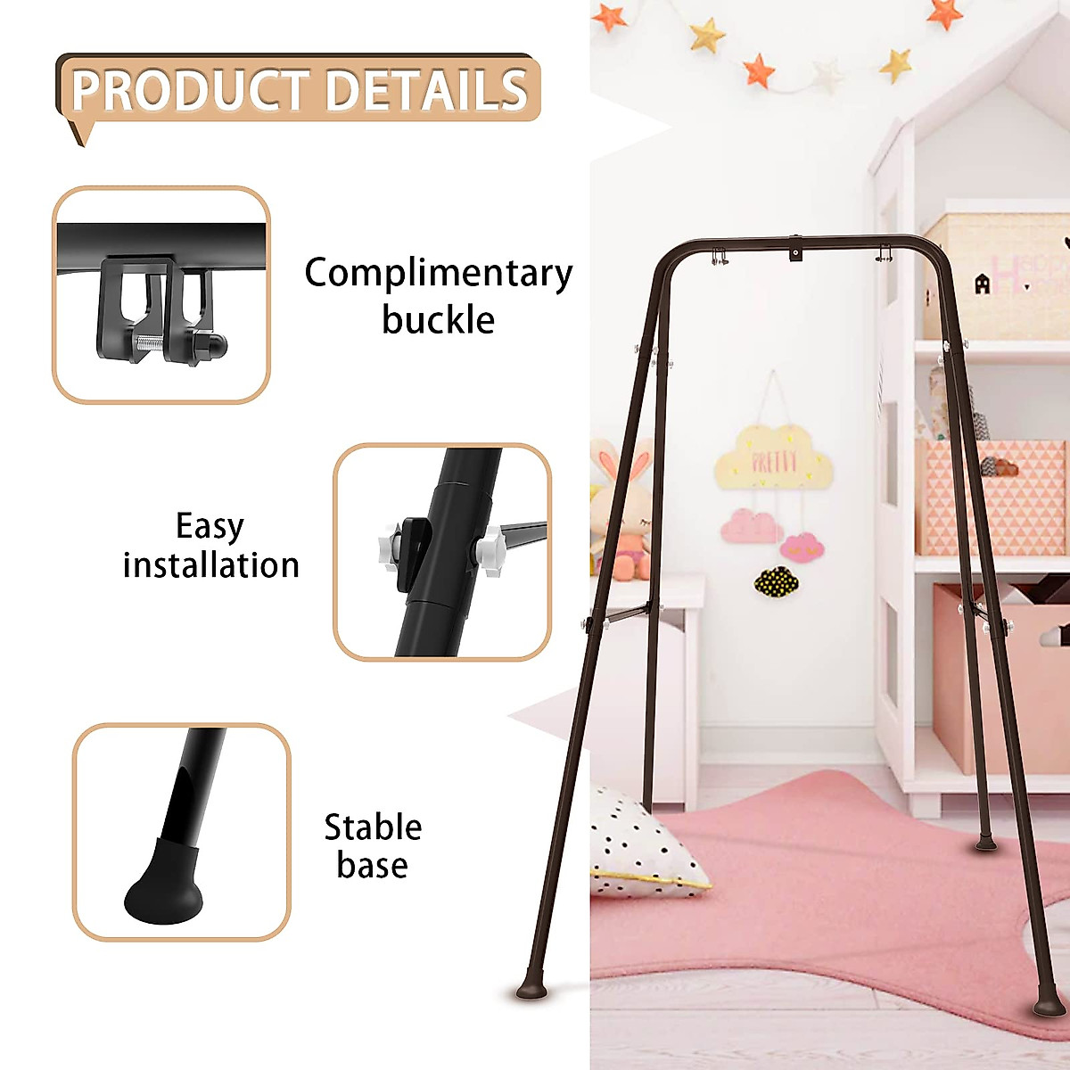 Swing Stand for Kids,Baby Swing Frame, Toddler A-Frame Metal Swing Sets for Backyard, Outdoor Indoor Heavy Duty Swing Set, Fits for Most of The Toddlers Swings