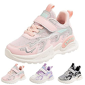 Mercatoo Fashion All Seasons Children Sports Girls Flat Lightweight Mesh Breathable and Comfortable Solid Lace Up Hook Loop Casual Style Size 4 Toddler Shoes (Pink, 4.5-5 Years Toddler)