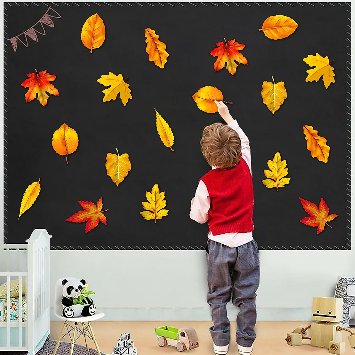 Lucleag 45 PCS Fall Maple Leaves Cutouts for Bulletin Board Decoration, Autumn Leaves Cutouts Fall Leaf Cut Outs for Thanksgiving Fall Autumn Party School Classroom Bulletin Board Decorations