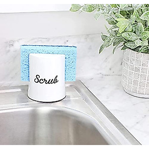 AuldHome White Enamel Sponge Holder; Rustic Enamelware Kitchen Sink Accessory