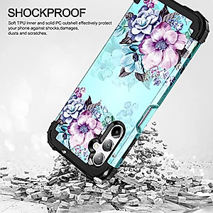 Casetego for Galaxy A14 5G Case,[2 Pack Tempered Screen Protector+2 Pack Camera Lens Protector],Floral Three Layer Heavy Duty Sturdy Shockproof Full Body Protective Case for Samsung A14,Blue Flower