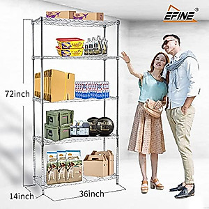 EFINE Chrome 5-Shelf Shelving Unit with 5-Shelf Liners, NSF Adjustable Heavy Duty Steel Wire Shelves, 350lbs Loading Capacity Per Shelf, Storage Rack(36W x 14D x 72H) Pole Diameter 1 Inch