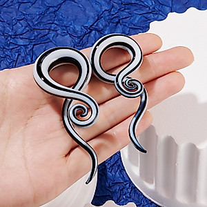 Qmcandy 2 Pieces Glass Spiral Tapers Glitter Twist Stretchers Ear Gauges 00g Black Lines